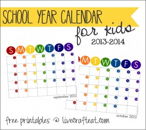 Kids School Year Calendar - Free 2013 - '14 Printable | Live Craft Eat