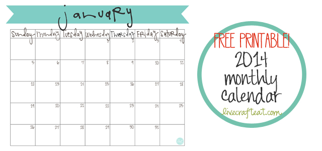 January 2014 Calendar - Free Printable | Live Craft Eat