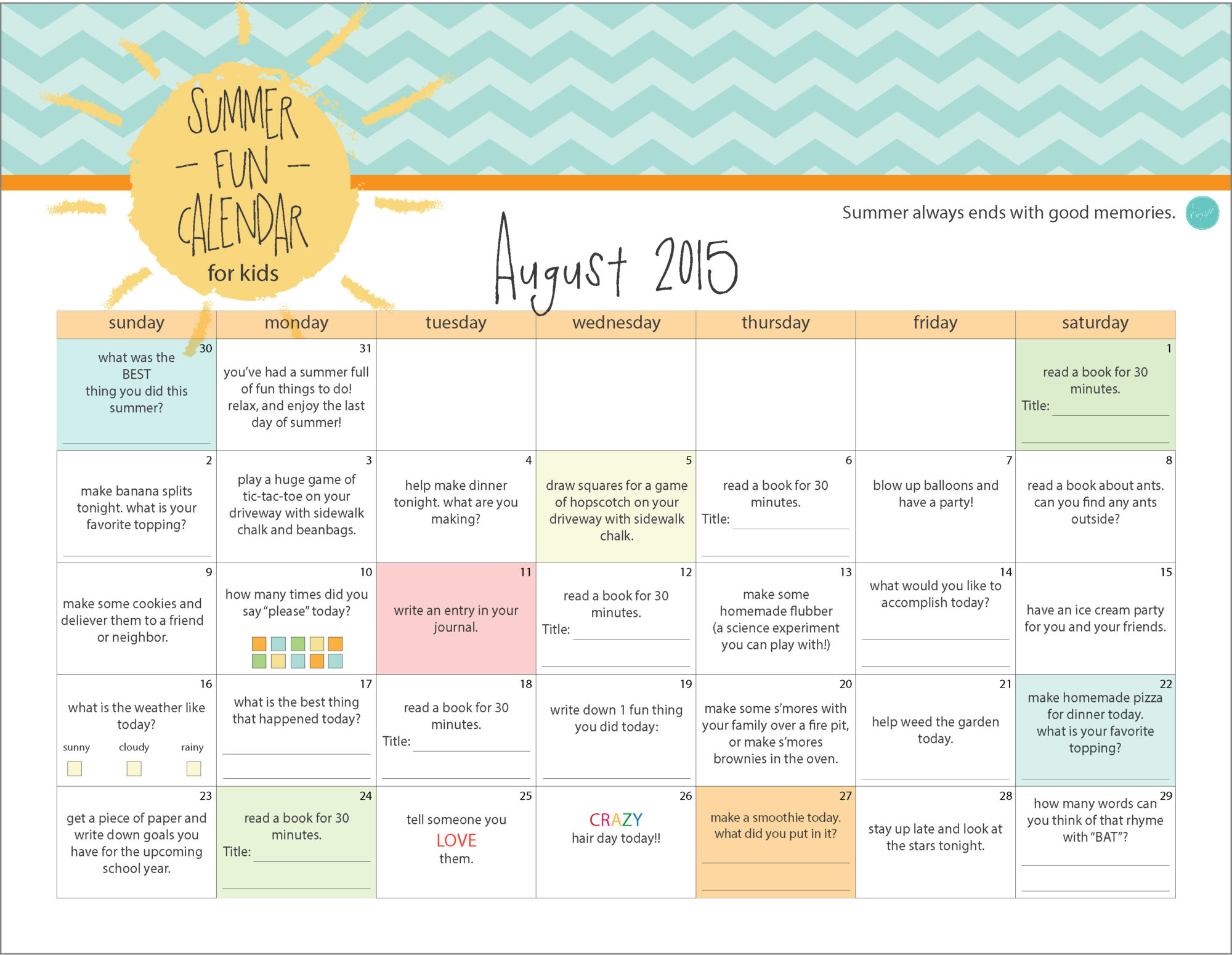 Summer Activities For Kids - Free Calendars | Live Craft Eat