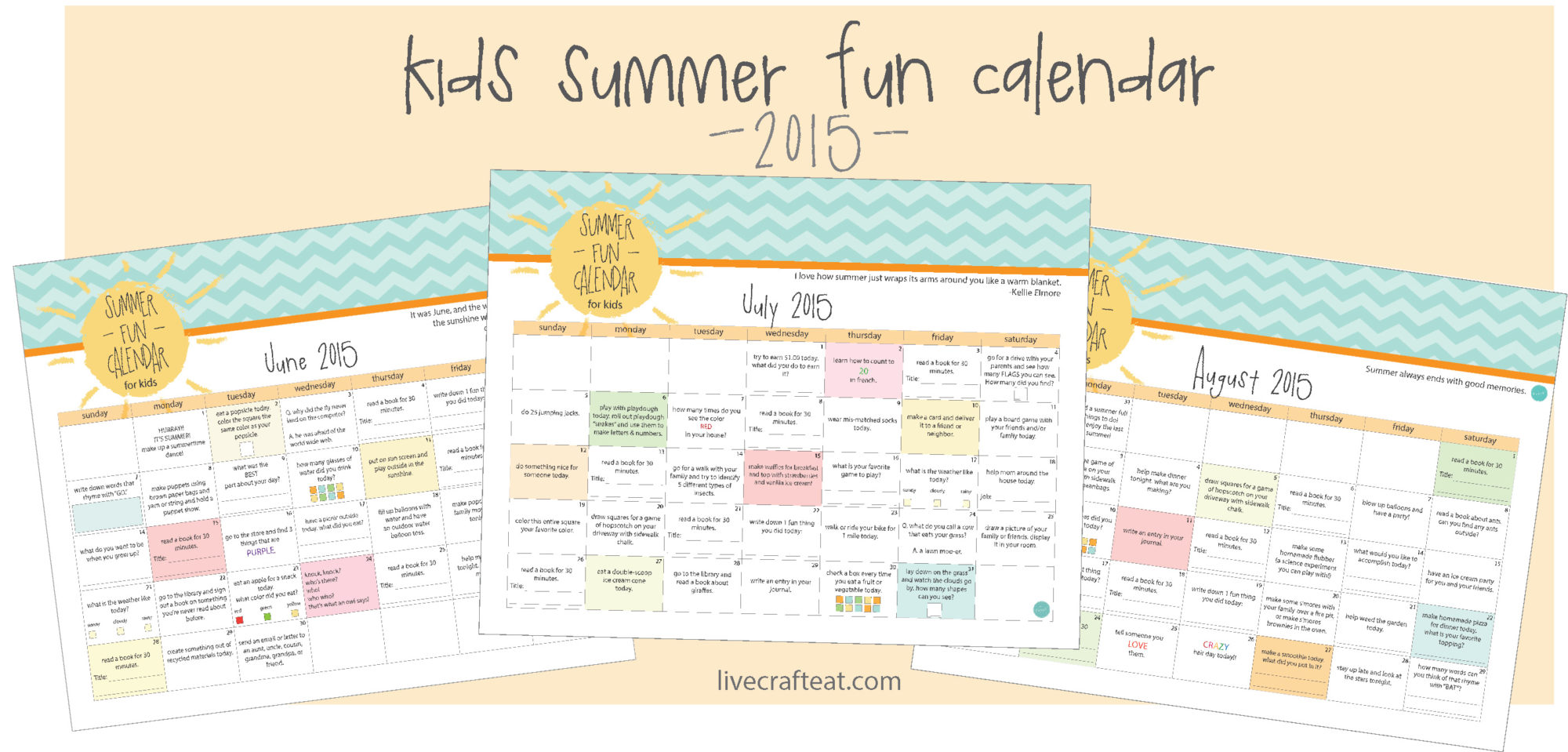Summer Activities For Kids - Free Calendars | Live Craft Eat
