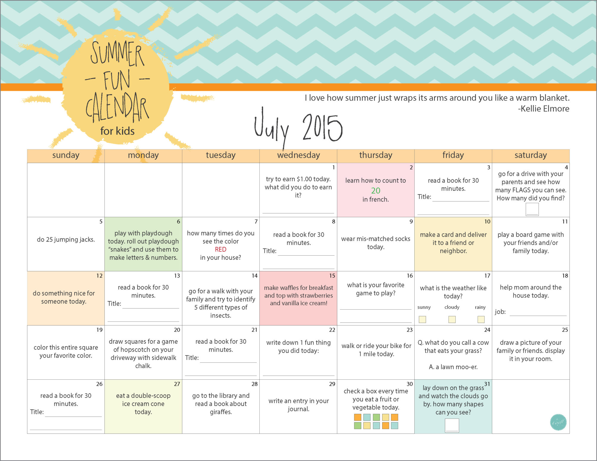 Summer Activities For Kids - Free Calendars | Live Craft Eat