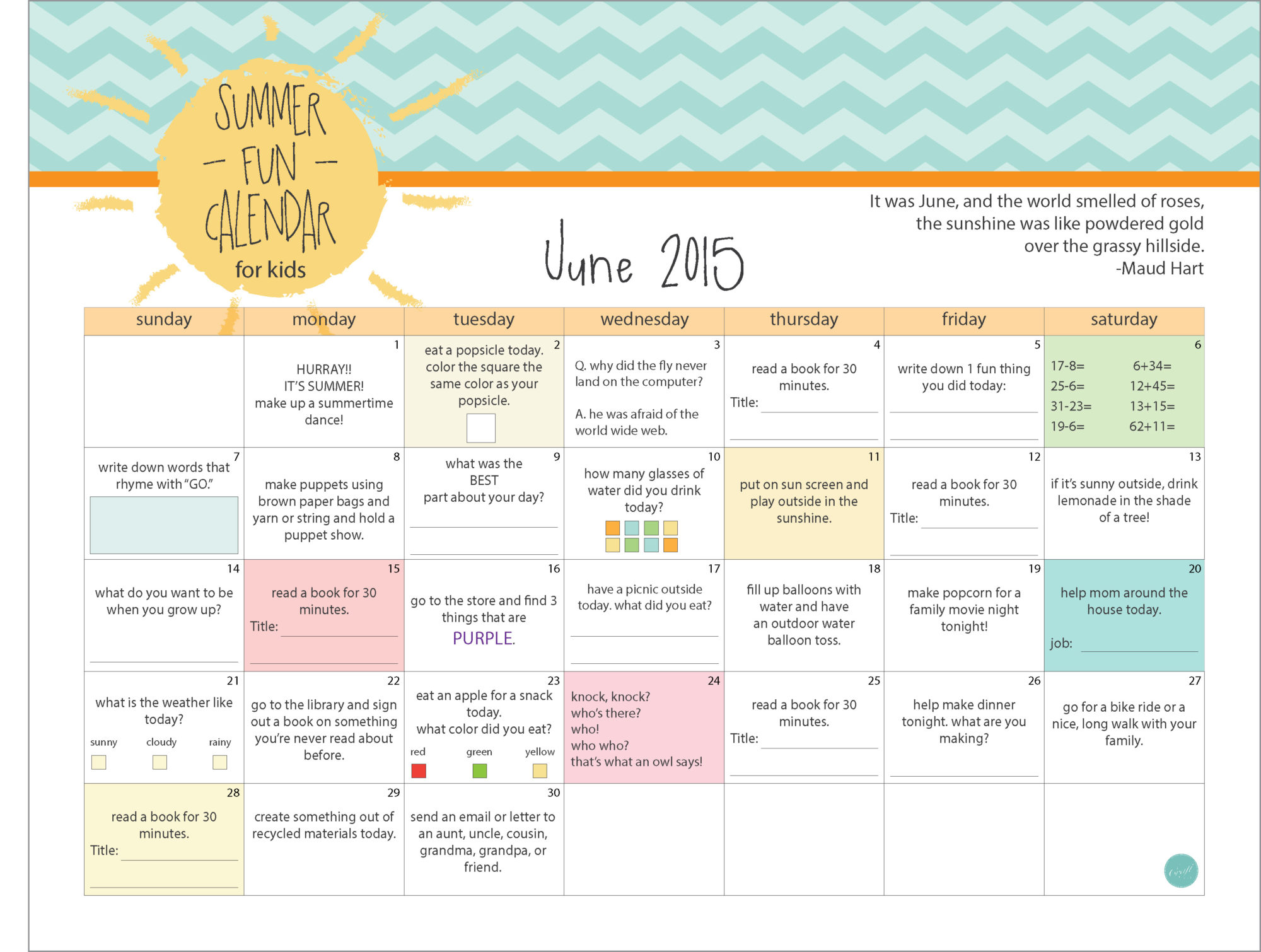 Summer Activities For Kids - Free Calendars | Live Craft Eat