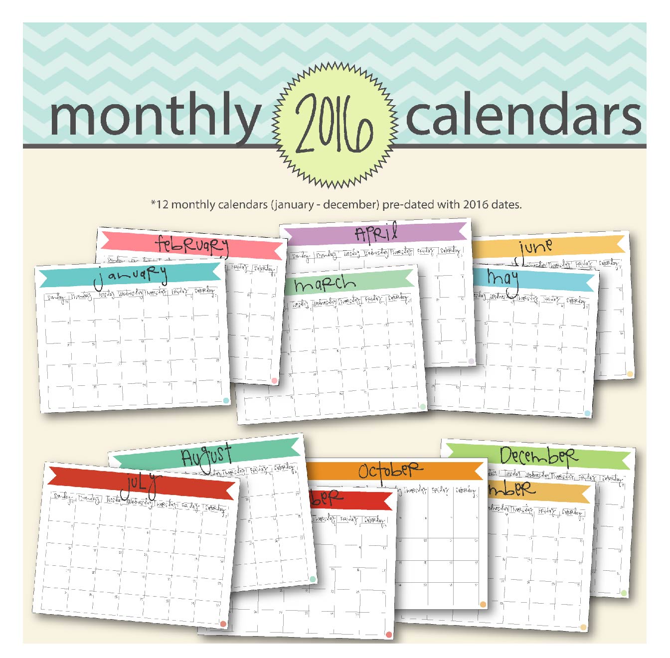 Free Printable 2016 Monthly Calendar A5 Pages | Live Craft Eat