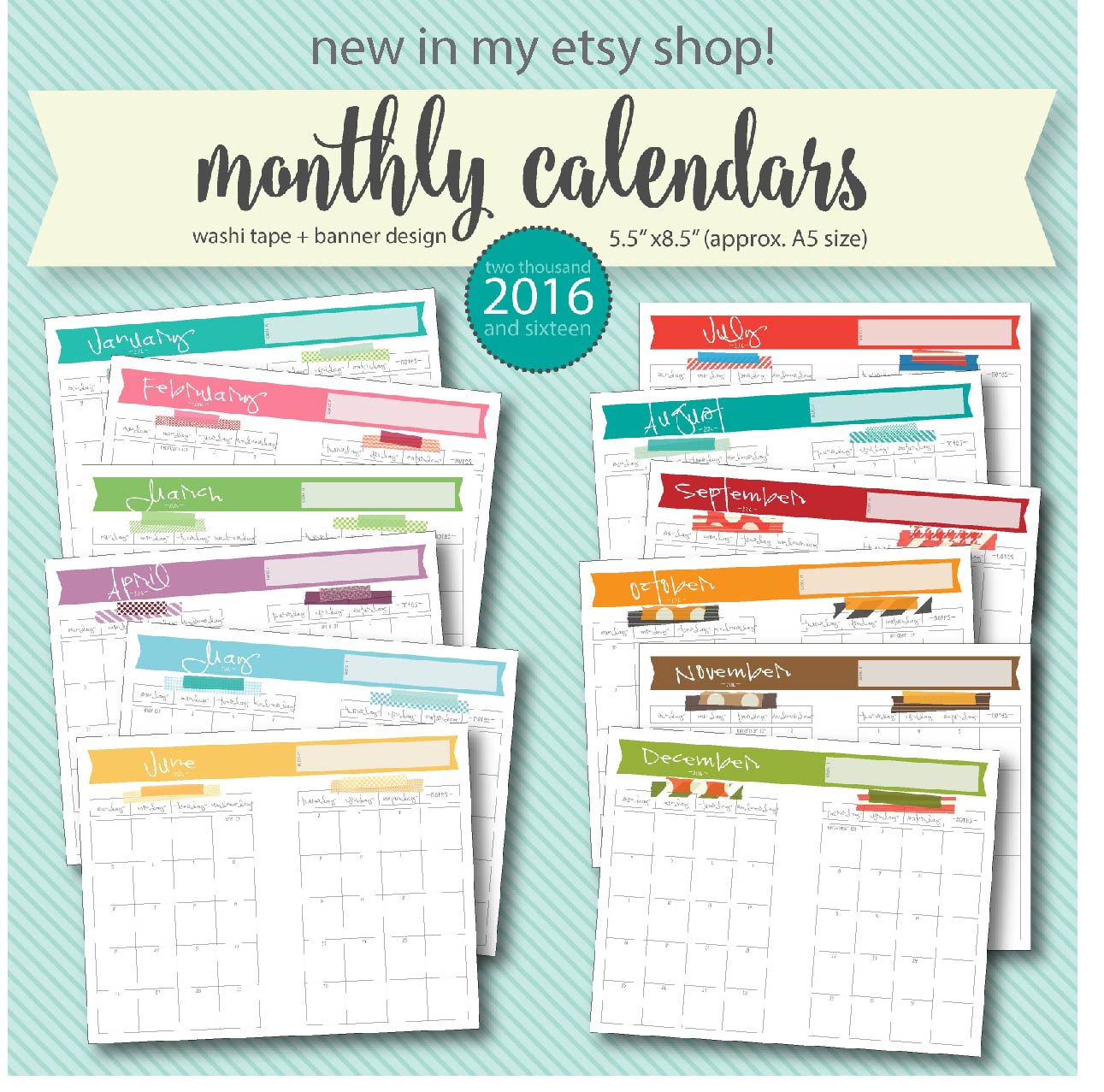 Free Printable 2016 Monthly Calendar A5 Pages | Live Craft Eat