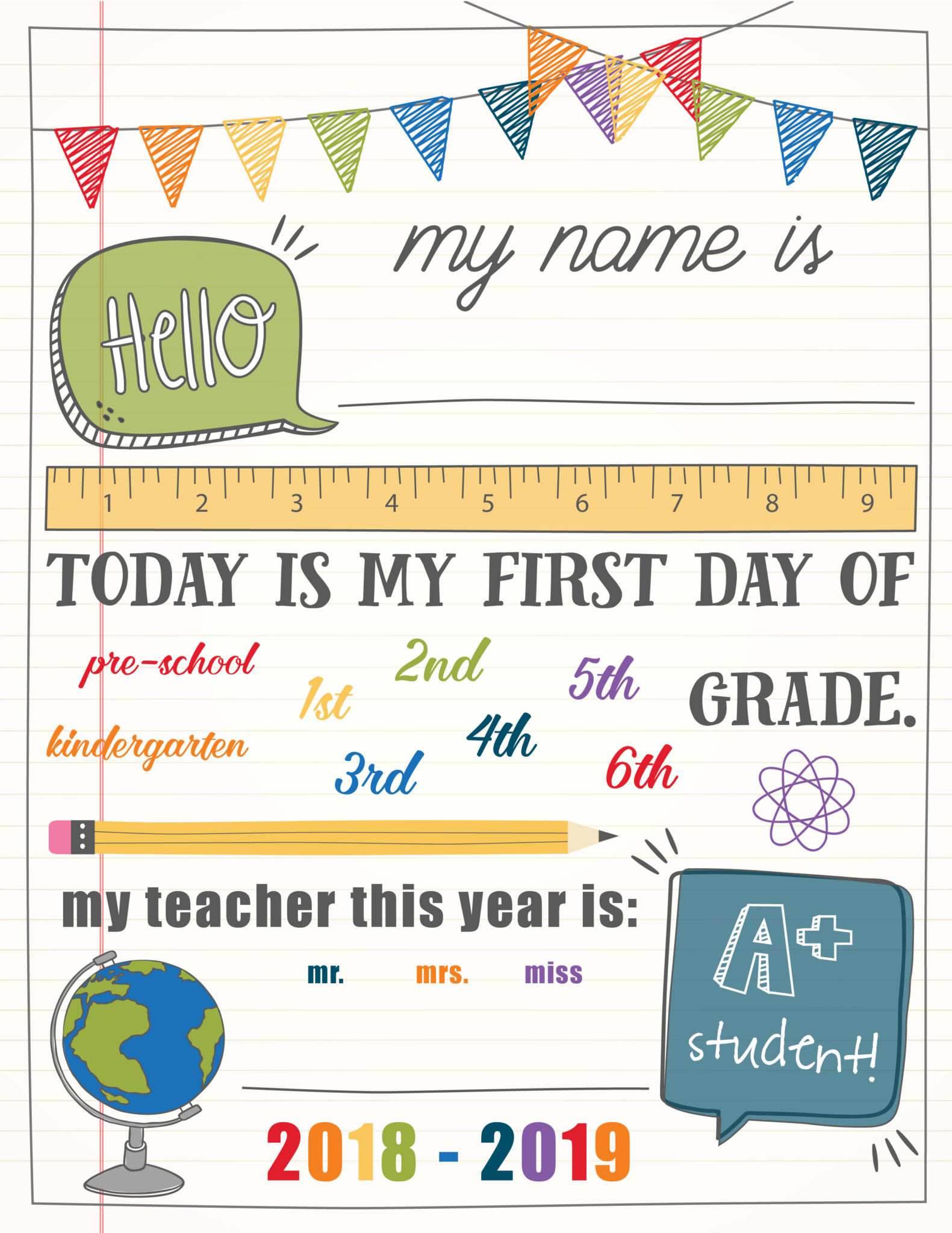 First Day Of School Printables - FREE - 21 Layouts of Pre-K - 6th ...