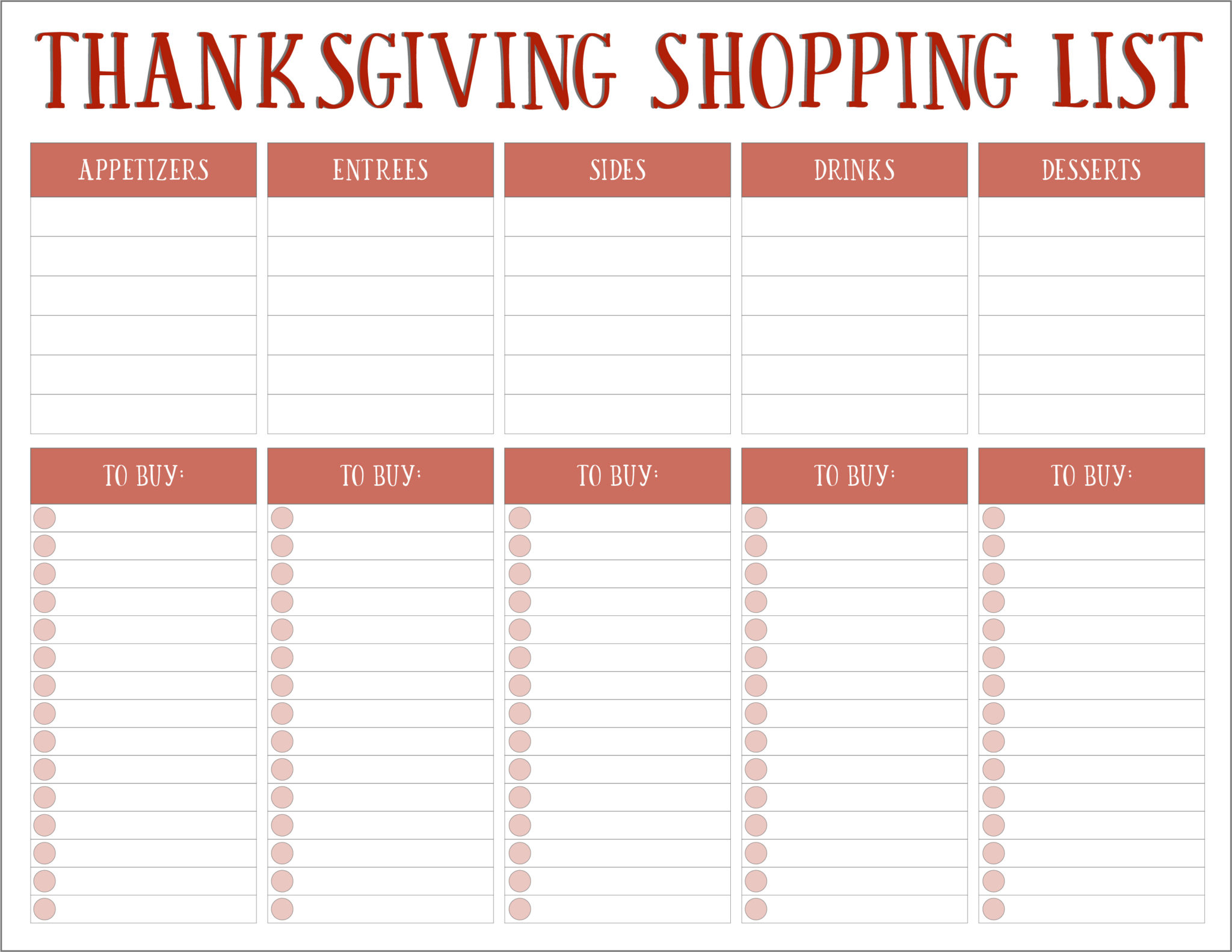Thanksgiving Meal Planners Shopping List Printables FREE Live